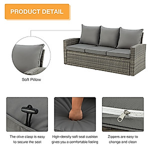 GYUTEI 6 Piece Patio Furniture Set, Outdoor Sectional Conversation Rattan Sofa Set with Ottoman and Outdoor Storage Table for Garden, Porch, Backyard(Grey)