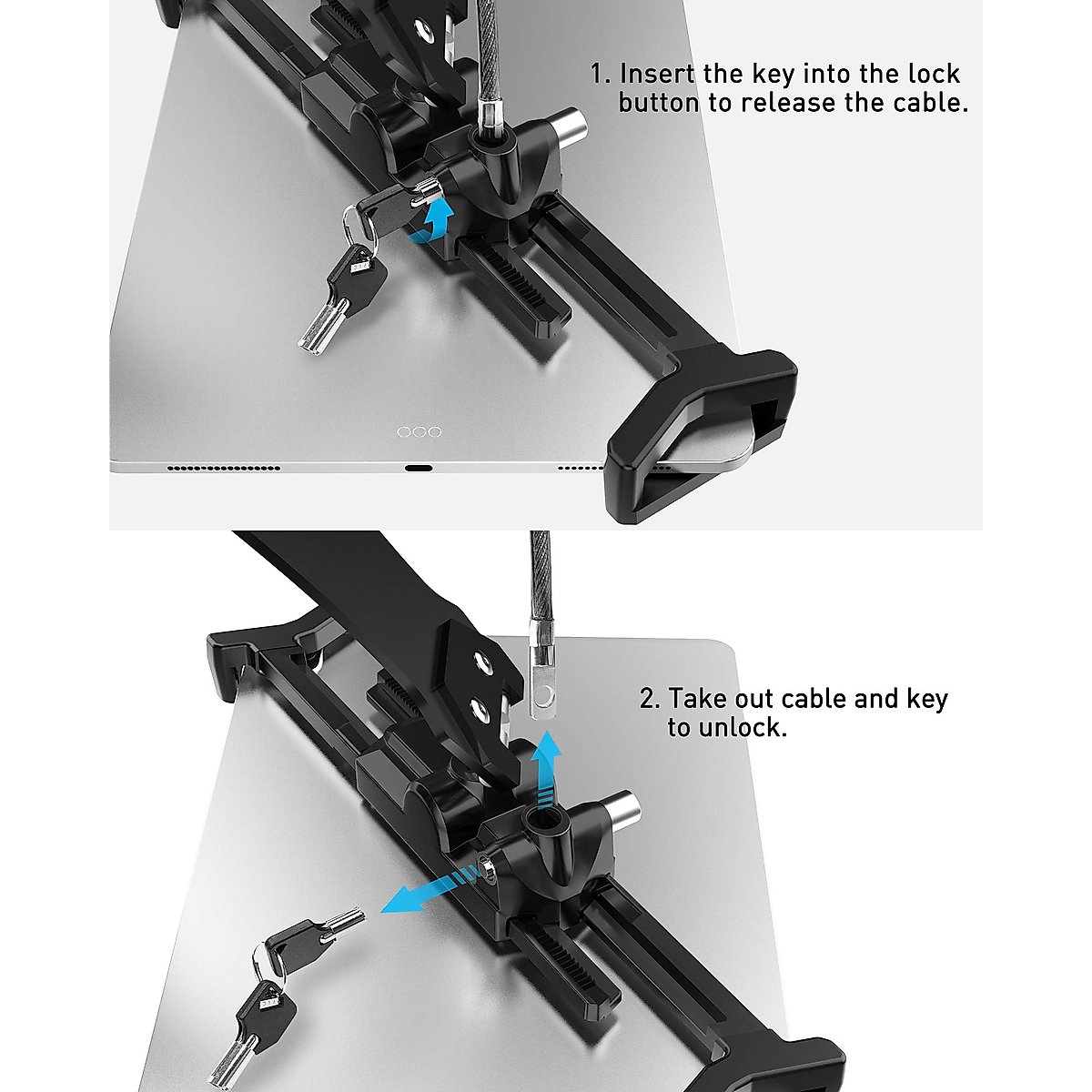 AboveTEK Anti-Theft iPad Stand, Universal Security POS Tablet Stand, Diagonally-Oriented iPad Locking Mount for 7-13 inch iPad, Galaxy with Security Cord and Key, 360° Swivel for Business and Retail