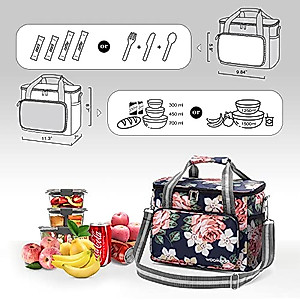 WOOMADA Insulated Lunch Bag for Women/Men, 24-Can (15L)  Reusable Lunch Box for Work School , Front Zipper Pocket Lunch Tote Bag , Leakproof Lunch Cooler Bag with Adjustable Shoulder Strap(Cyan Rose)