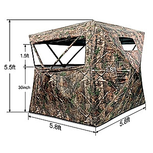 MOFEEZ Hunting Blind, 270°Shoot Through Mesh with Silent Sliding Window, 2-3 Person Ground Deer Stand Pop Up Tent with Portable Bag and Tent Stakes (Camo, 58 "Lx58 Wx66 H)