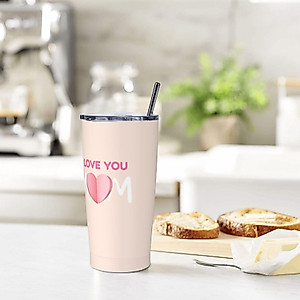 CHASOEA Love Tumbler 20oz Mom Stainless Steel Insulated Tumblers with Lid and Straw Heart Travel Coffee Mug Tea Wine Cups Water Bottle Holiday Gifts for Mom Women