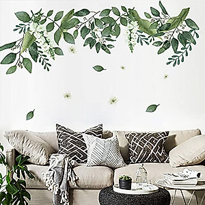 Hanging Green Vine Wall Decals, IVIOOO Eucalyptus Leaves Plants Wall Stickers for Kid Bedroom, Creative Removable Peel and Stick Wall Sticker Art Murals Living Room Sofa TV Background Wall Art Decor