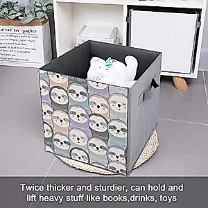 Cute Sloths Foldable Storage Bins Printd Fabric Cube Baskets Boxes with Handles for Clothes Toys, 11x11x11
