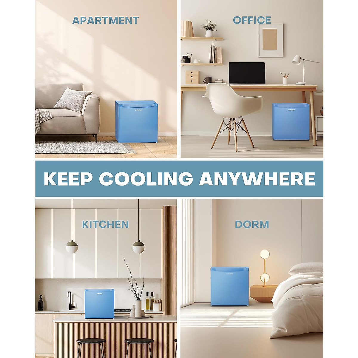 Upstreman 1.7 Cu.ft Mini Fridge with Freezer, Dorm Essentials, Adjustable Thermostat, Energy Saving, Low Noise, Single Door Compact Refrigerator for Dorm, Office, Bedroom, Blue-FR17