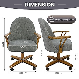 Chromcraft Set of 4 Caster Swivel Tilt Dining Chairs, Luxe Casual Wooden Arm All-Metal Pedestal Base Chairs with Rolling Wheels for Kitchen(Fonzo Marble-Chestnut Oak)