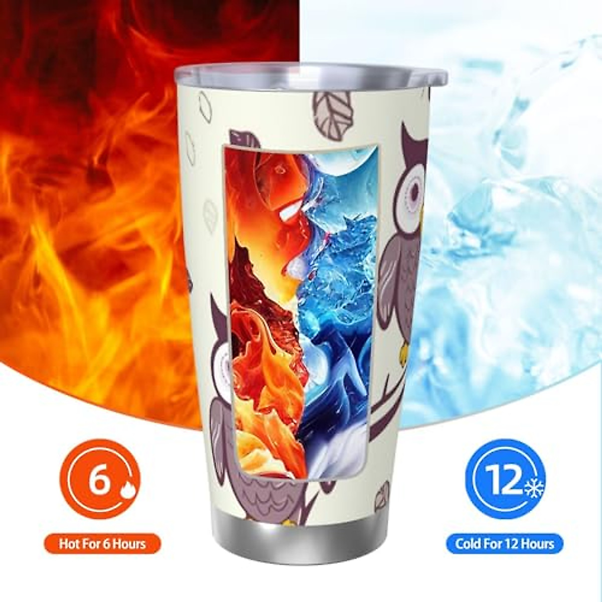 Owl Tree Branches Tumbler with Lid and Straw 20oz Stainless Steel Car Cup for Hot and Cold Drinks, Double Wall Insulated Travel Coffee Mug Reusable Drink Thermos Cup Birthday Gifts