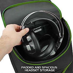 ENHANCE Xbox Backpack - Xbox Carrying Case Compatible with Xbox Series S, Xbox One X, One S - Storage Compartments for Xbox Controllers, Gaming Headset, Xbox Games & More Xbox Accessories - Green