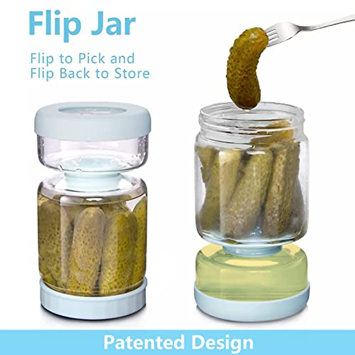 Luvan Glass Pickle Jar with Strainer Flip, 34oz Hourglass Airtight Pickle Container for Pickling, Fermenting, Canning and Storing, Leakproof Pickle Juice Separator Jar for Pickle, Olive and Jalapenos