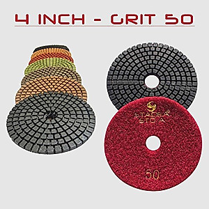 STADEA Premium Grade Wet 4" Diamond Polishing Pads Set + Rubber Backer For GRANITE MARBLE STONE