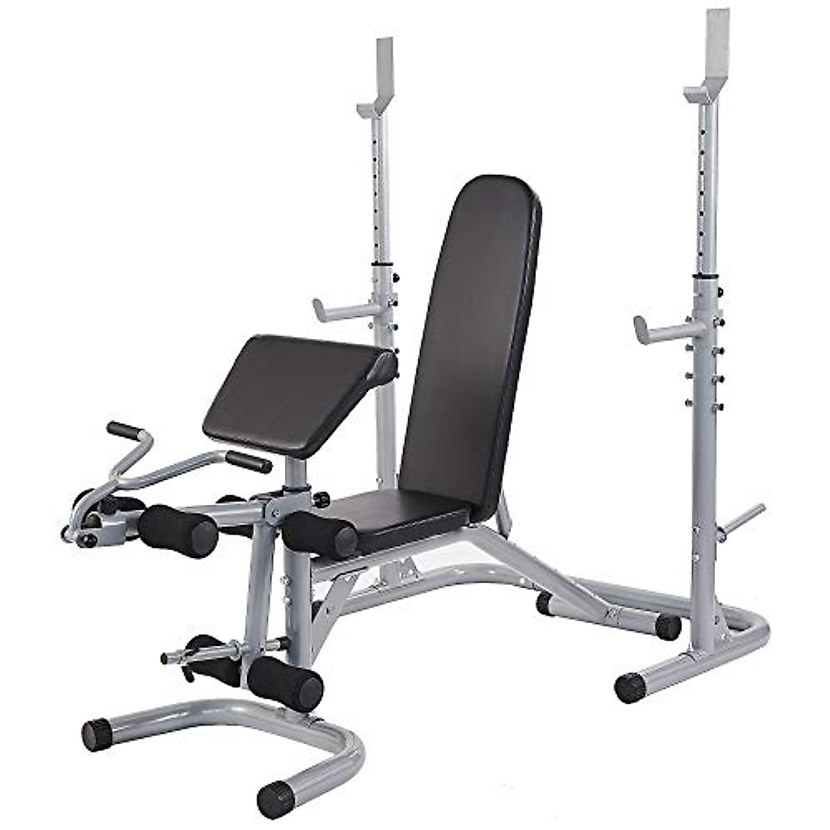 BalanceFrom RS 60 Multifunctional Workout Station Adjustable Olympic Workout Bench with Squat Rack, Leg Extension, Preacher Curl, and Weight Storage, 800-Pound Capacity, Gray