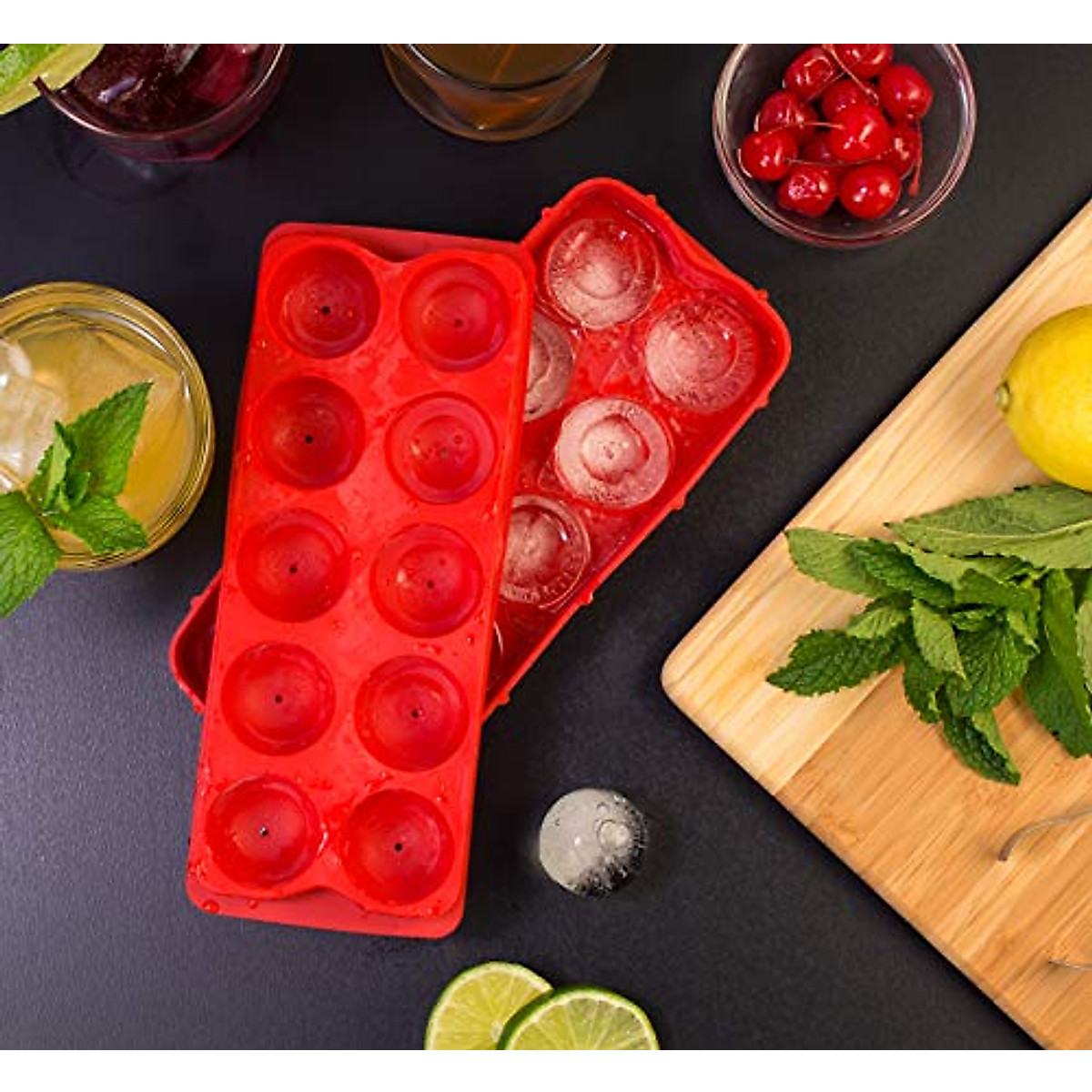 HIC Kitchen Cannonball Silicone Ice Cube Tray, European-Grade, Non-Stick, Makes 10 Large Ice Balls