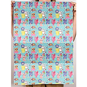 CENTRAL 23 Cat Wrapping Paper - 6 Sheets of Floral Birthday Gift Wrap - Girly Kittens - Kitty - For Kids Girls Women - Pastel - Fur Mom - Comes with Stickers - Recyclable