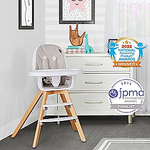 Evolur Zoodle 2 in 1 Baby High Chair in Light Grey, Easy to Clean, Adjustable and Removable Tray, Compact and Portable Convertible High Chair for Babies and Toddlers