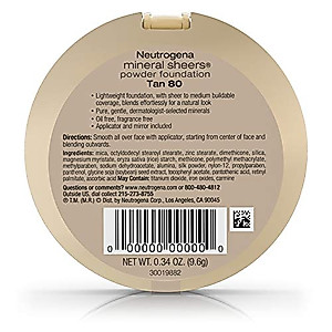 Neutrogena Mineral Sheers Powder Foundation, Tan 80, 0.34 Ounce