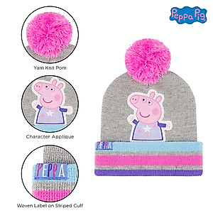 Hasbro Girls Winter Accessory Hat and Mittens Set, Peppa Pig Beanie for Toddler Ages 2-4, Grey/Pink