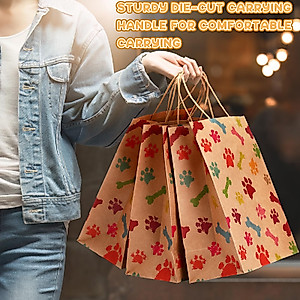 Locmeo 50 Pcs Puppy Dog Paw Print Gift Bags with Handles 10.6 x 8.3 x 4.3 Inch Paw Print Paper Bags Pet Gift Bags Kraft Bags Holiday Party Bags for Pet Treat Party Favor Birthday Gift(Yellow)