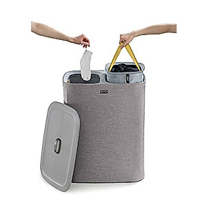 Joseph Joseph Tota 90-liter Laundry Hamper Separation Basket with lid, 2 Removable Washing Bags with Handles - Grey