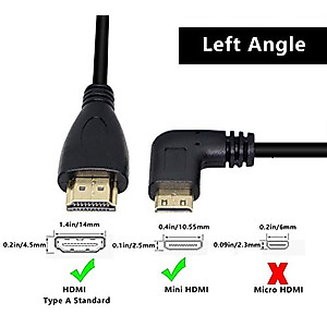 CERRXIAN 50cm 19.6inch High Speed Gold Plated Mini HDMI Left Angle Male to HDMI Male Cable (Black) L