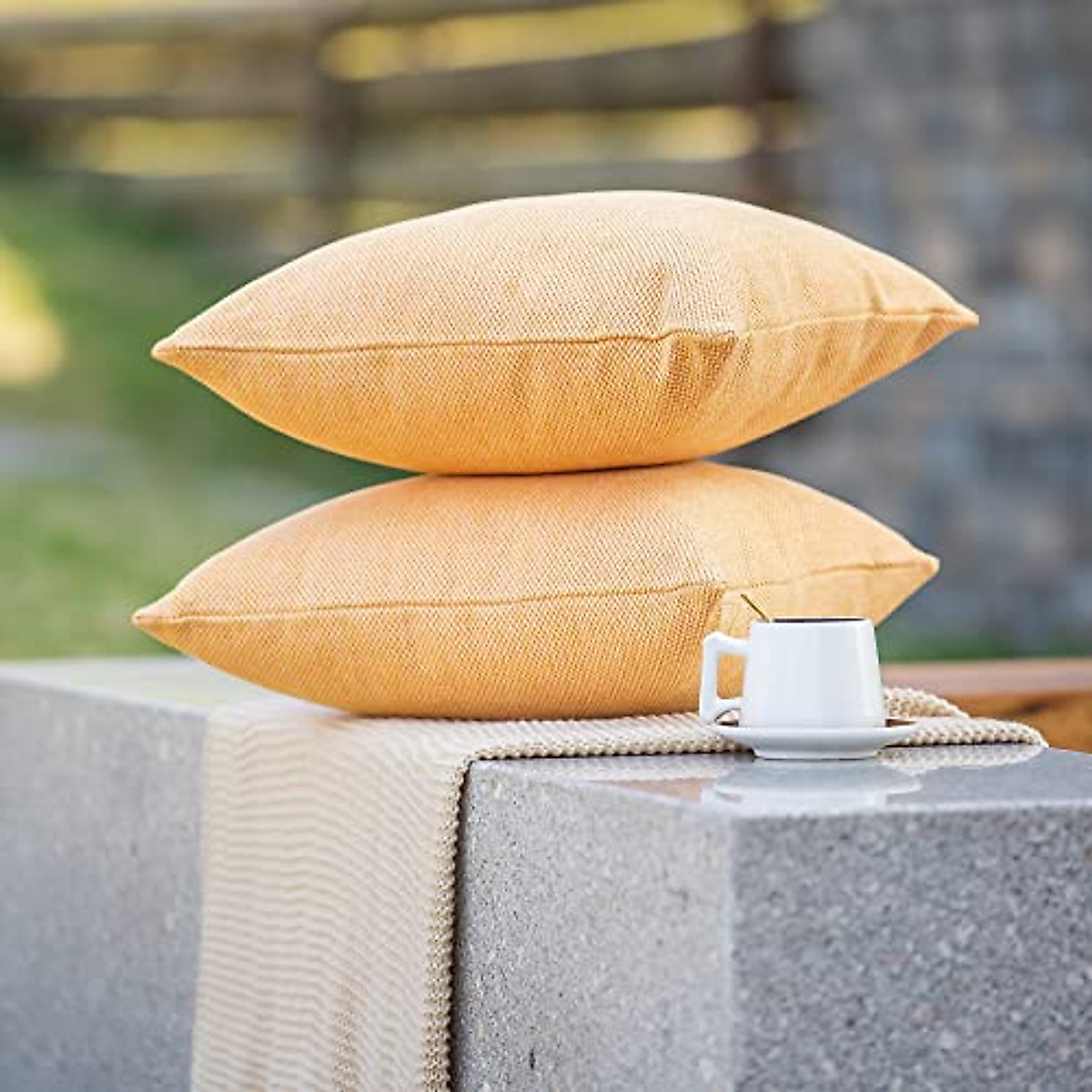 HPUK Outdoor Waterproof Throw Pillow Covers Pack of 2, 18x18 Inch Decorative Garden Cushion Covers for Patio Tent Balcony Bench Tent Couch Sofa, Solid Accent Pillow Covers, Yellow