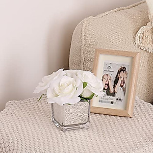 Nisoger Artificial Flowers in Vase, White Silk Rose Faux Flowers in Vase, Fake Flowers with Vase Bouquets Arrangements Home Decoration for Dinning Table Centerpieces Bedroom Bathroom Kitchen, White