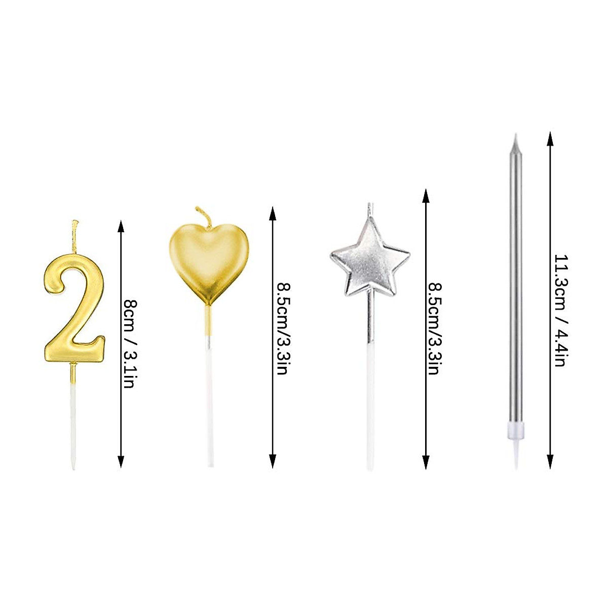 FULANDL 26Pcs Birthday Numeral Candles Set, 10Pcs Number 0-9 Glitter Cake Topper Decoration with 16Pcs Long, Star, Heart Birthday Candles (Gold)