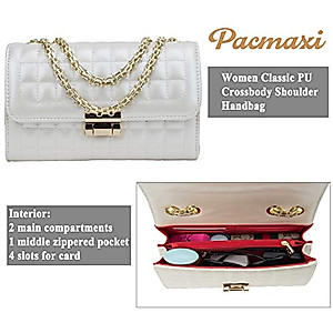 Women's Classic PU Leather Crossbody Purse Shoulder Bags Golden Chain Satchel Handbags(Ivory1)