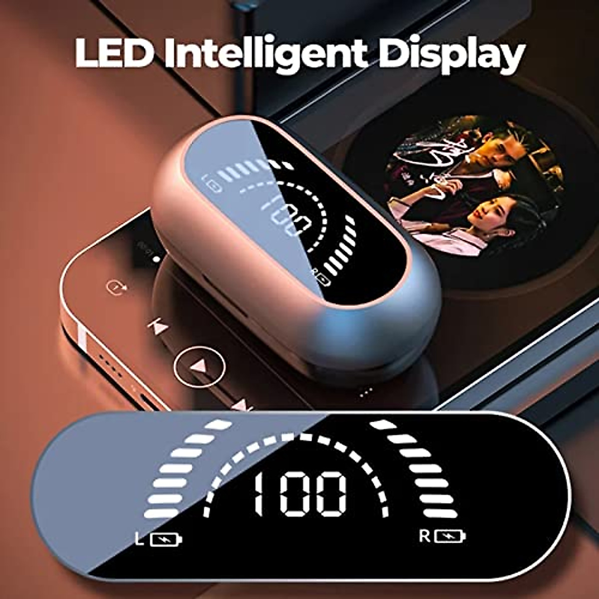 BINGONE Wireless Ear Clip Bone Conduction Headphones, Mini Bone Conduction Headphones, Bluetooth Wireless Headset, Open Ear Headphones Bluetooth for Cycling Driving Running (Black Digital Display)