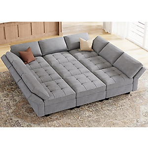 HONBAY Modular Sectional Sofa with Storage Modular Couch with Chaise for Living Room Convertible 9 Seater Sectional Couch Light Grey