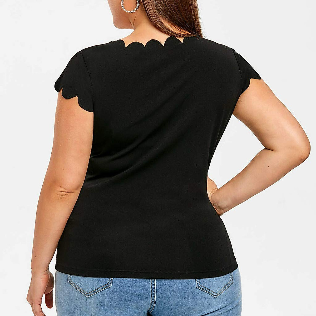 Women's Short Sleeve Shirt,Casual Round-Neck Blouse Flowy Loose Tank Tops Solid Color Tunic Plain Summer Plus Size Tee Black