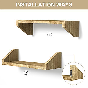 SRIWATANA Floating Shelves Wall Mounted Set of 3, Solid Wood Wall Shelf Display Ledge Storage Shelves for Living Room Kitchen Bathroom, Carbonized Black