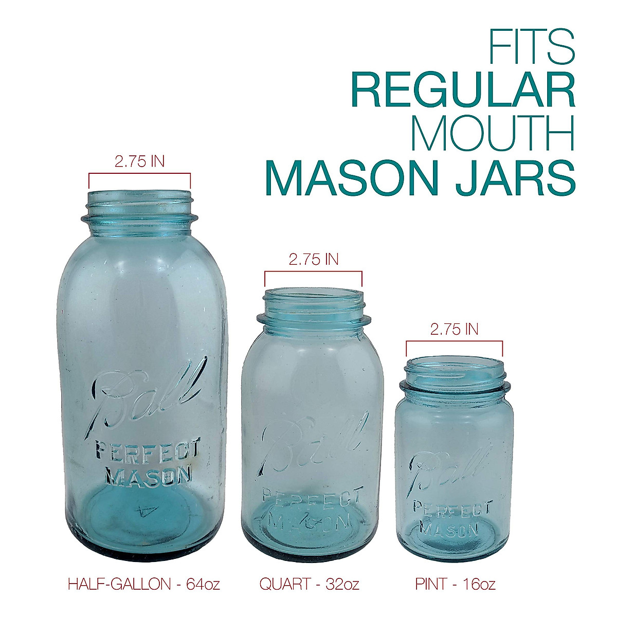 Ergo Spout mason jar traditional styled spout with ergonomic handle for syrup, dressing, gravy, sauce – nonsealing flip top cover (REGULAR MOUTH, Vintage Blue - Teal)
