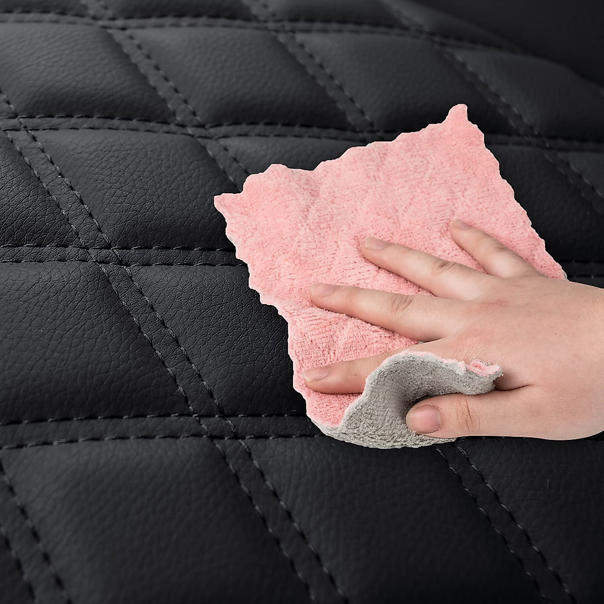 LUCKYMAN CLUB F150 Faux Leather Seat Covers S07-Q2, Fit for 2015-2024 F150 and 2017-2024 F250 F350 F450 Pickup Trucks(Front Pair,Black 2pcs)