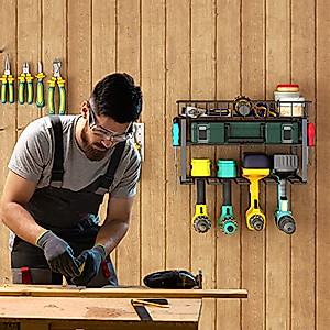 Apsan Power Tool Organizer-Wall Mount Style for Power Tool Drill as Heavy Duty Tool Shelf, Garage Storage Basket, Utility Storage Rack,Black
