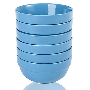 HAPPY KIT 6" Ceramic Soup Bowls, Cereal Bowls Set of 6, 24OZ Bowls for Kitchen, Serving Bowls for Cereal Soup Rice Pasta Salad Oatmeal, Thick-edge Non-slip Design, Light Blue