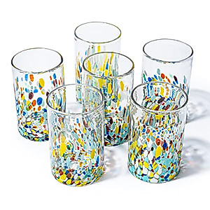 Hand Blown Mexican Drinking Glasses and Pitcher – Set of 6 with Mexican Confetti Design (14 oz each) and Pitcher (84 Ounces) by The Wine Savant (Confetti)