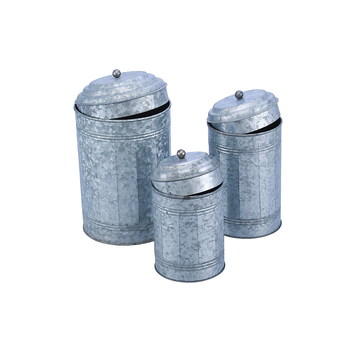 Benjara Rustic Metal Galvanized Canisters, Set of 3, Standard, Gray