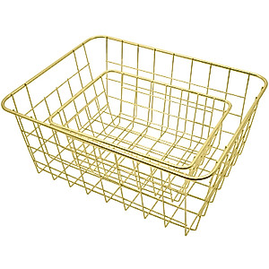 Stephanie Imports Set of 2 Nested Wire Basket Trays for Storage and Organizing (Gold)