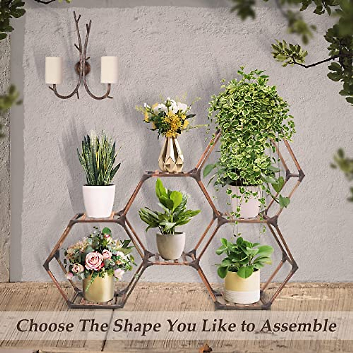 SUZAMI Hexagonal Plant Stand - Durable 7-Tier Indoor & Outdoor Shelves