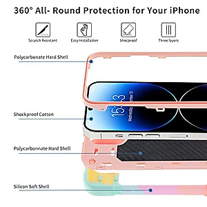 MARKILL Compatible with iPhone 14 Pro Case 6.1 Inch with Built-in Ring Stand, Military Grade Drop Protection Full Body Rugged Heavy Duty Case 3 in 1 Protective Durable Cover. (Rainbow Pink)