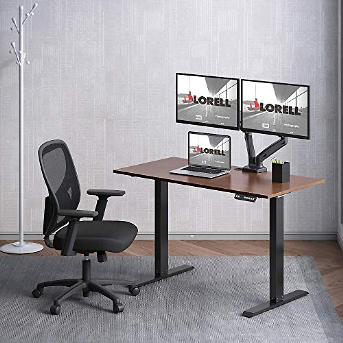 Lorell Height-Adjustable 2-Motor Desk, Brown