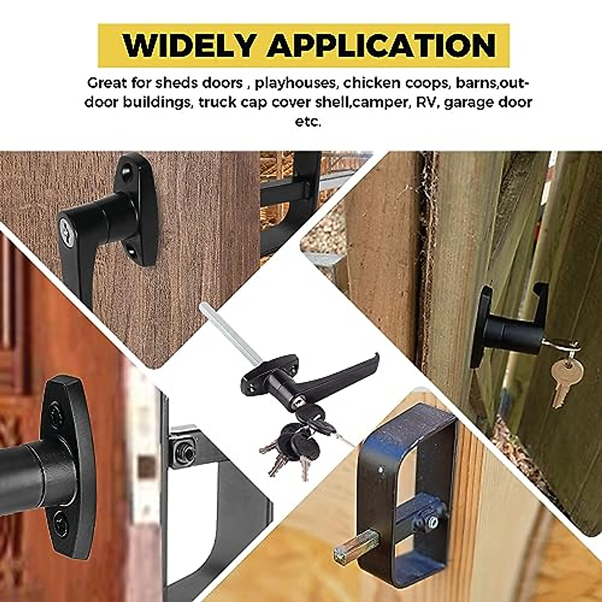 Hurrikom 5-1/2" L-Handle Lock kit, Shed Door Latch with 5 Keys, 5-1/2" Stem Shed L-Handle Lock Kit for Sheds Doors, Playhouses, Chicken Coops,Camper, RV, Garage Door(Black).