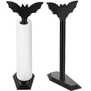 Yaomiao 2 Pcs Bat Paper Towel Holder Halloween Decor Gothic Paper Towel Dispenser Wooden Roll Stand Organizer for Kitchen Bathroom Home Toilet Gifts for Women