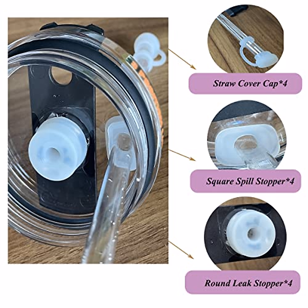 Silicone Spill Proof Stopper Set of 12, Compatible with Stanley Cup 1.0 40oz/ 30oz/ 20oz, Tumbler Accessories, Including 4 Straw Cover Cap, 4 Square Spill Stopper and 4 Round Leak Stopper