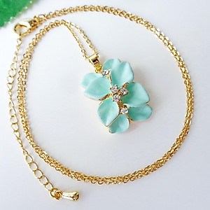 Navachi 18k Gold Plated Clear Crystal Light Green Enamel Leaves Flower Az6067p Pendant Necklace 16"+2"