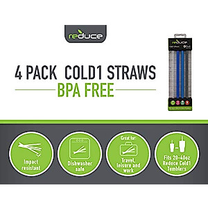 Reduce Reusable Hard Plastic Straws, 4 Pack - Fits 20-40 oz Tumbler Mugs - BPA-Free, Dishwasher Safe, Impact Resistant - Ideal Drinking Straws for Home and Travel