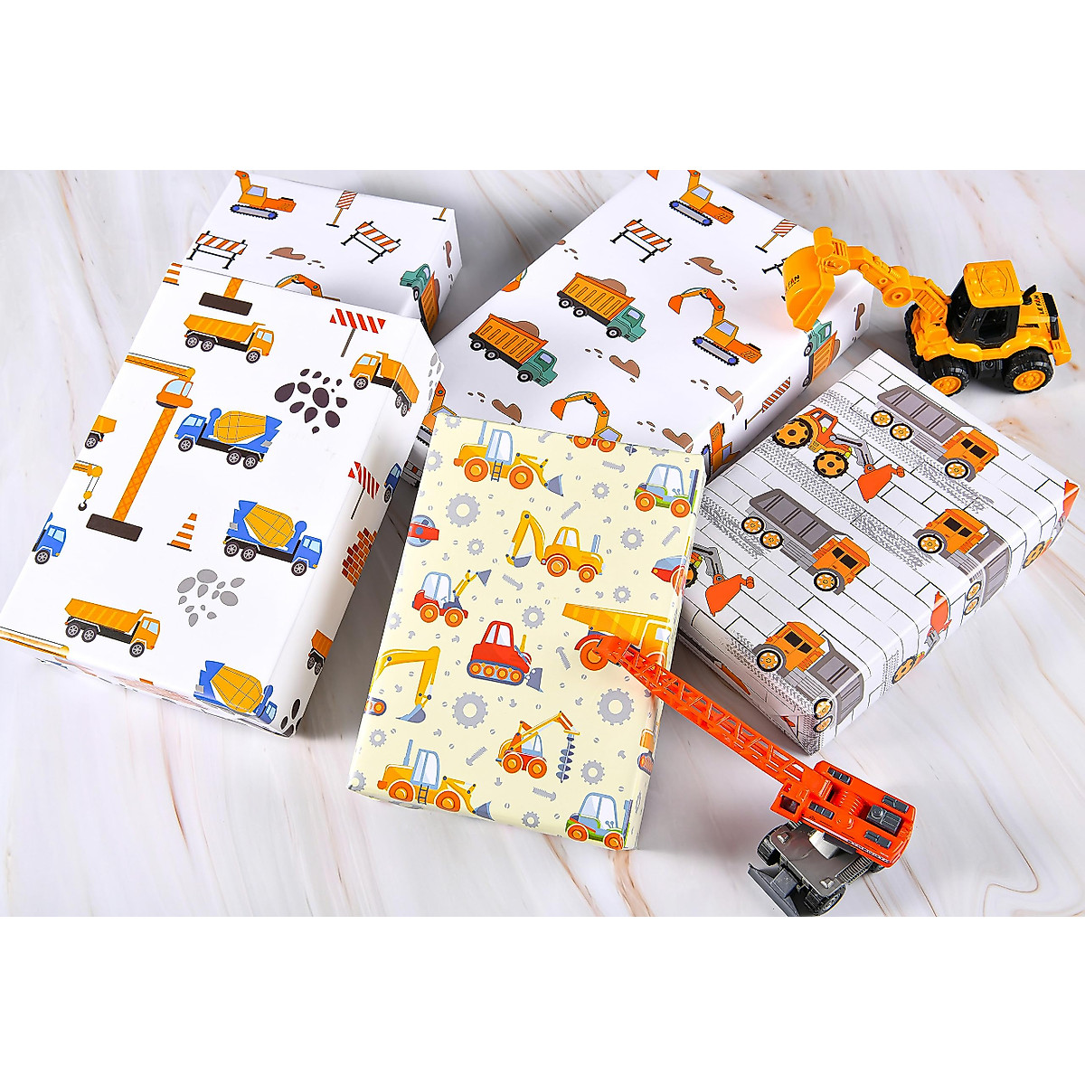 Titiweet Construction Wrapping Paper - Truck Wrapping Paper for Boys, Kids, 12 Sheets Tractor & Trucks Wrapping Paper for Birthday Holiday, 20 x 28 Inches Per Sheet(Construction(12 sheets))