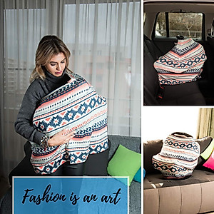 Premium Soft - Baby Car Seat Canopy, Nursing Cover, Breastfeeding Cover, Shopping Cart Cover, Stroller Sunshade, High Chair Cover, Car Seat Covers for Girls and Boys, Baby Seat Cover - Aztec