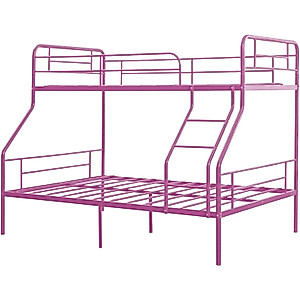 Bunk Bed Twin Over Full, Bunk Beds Twin Over Full with Metal Guardrail and Ladder, Space-Saving, Heavy Duty Queen Bunk Bed for Boys, Girls, Teens, Adult,No Box Spring Needed (Pink)
