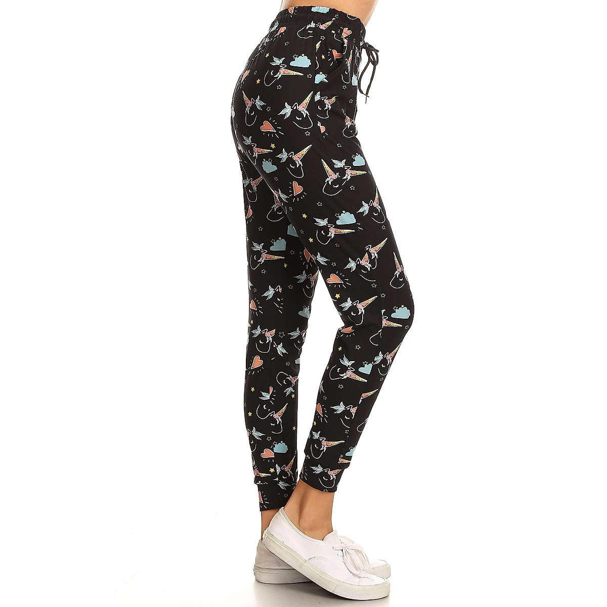 Leggings Depot Women's Relaxed fit Jogger Pants - Track Cuff Sweatpants with Pockets-S506, Small, Unicorn Cloud