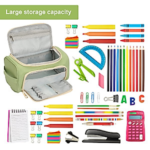 LABUK Large Pencil Case, Big Capacity Pencil Bag with 3 Compartments, for School Teen Girl Boy Men Women,Green